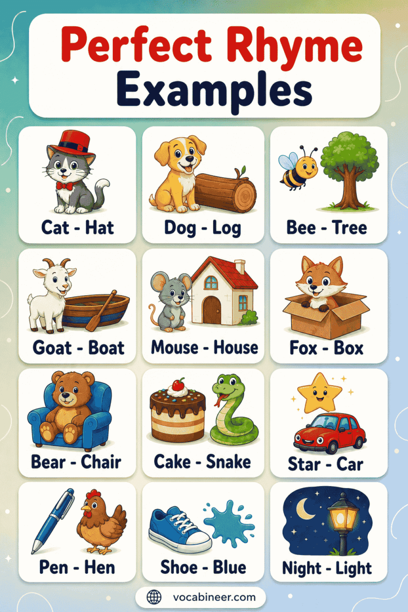 100+ Perfect Rhyme Examples With Definition and Word Pairs