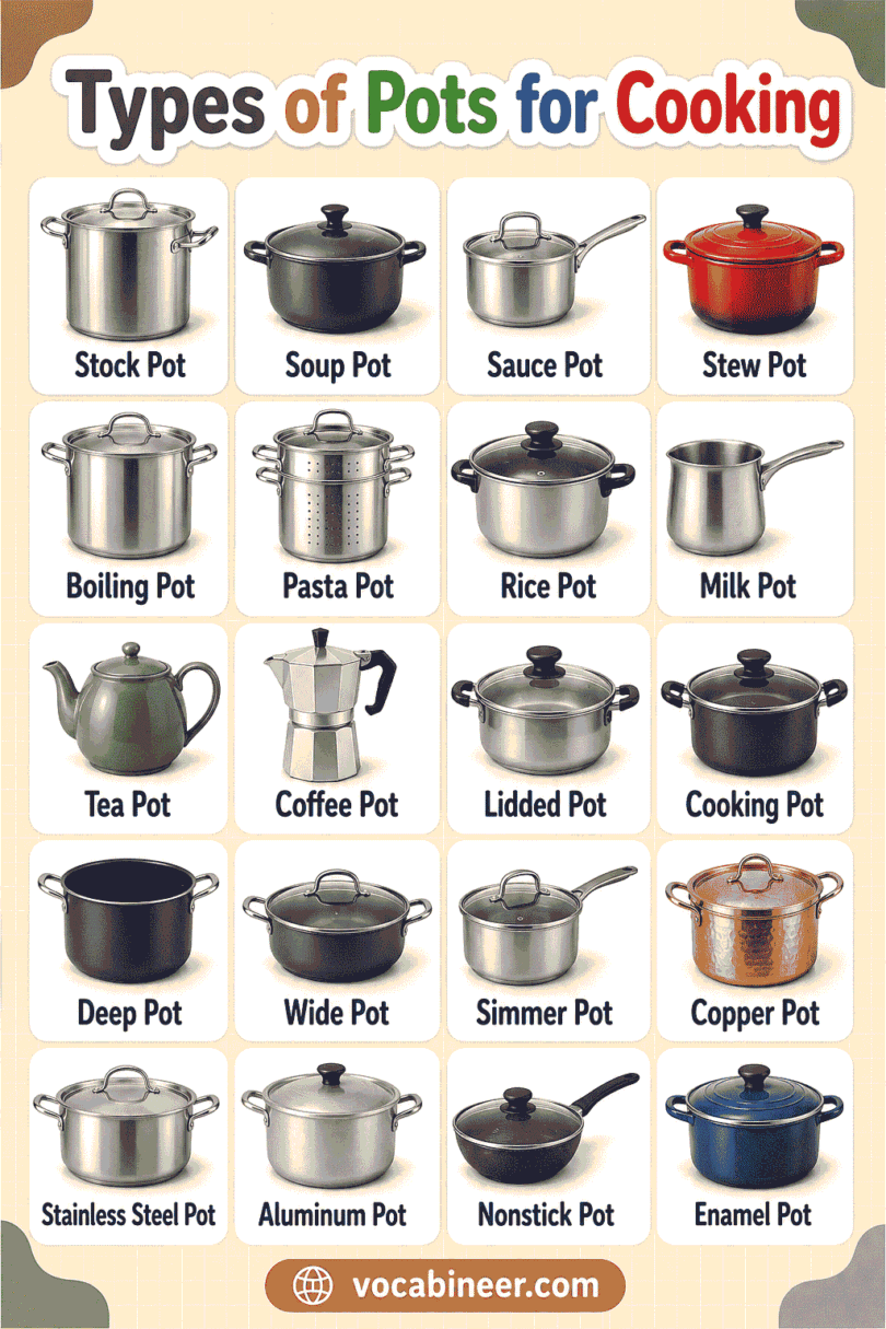 Different Types of Pots for Cooking with Uses and Pictures