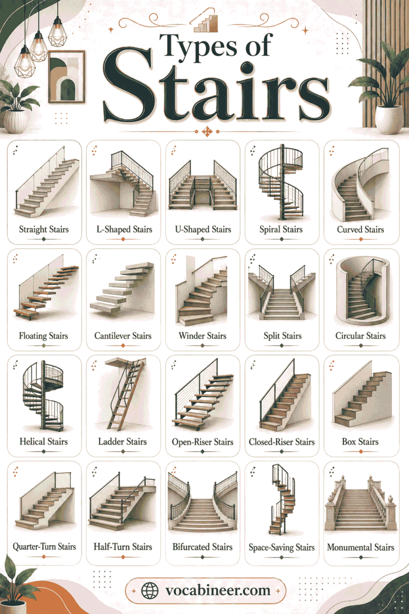 Different Types of Stairs with Pictures and Uses