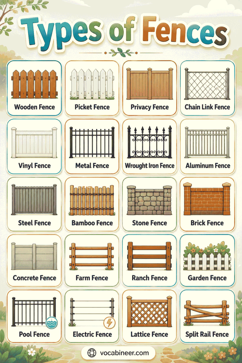 Different Types of Fences with Names and Pictures