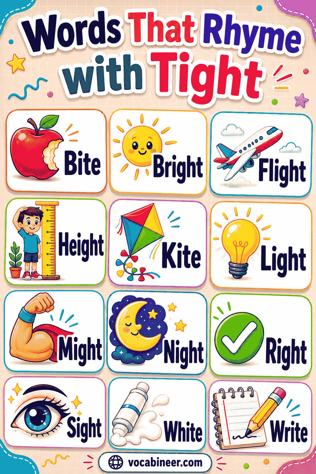 Words That Rhyme with Tight with Meanings and Examples