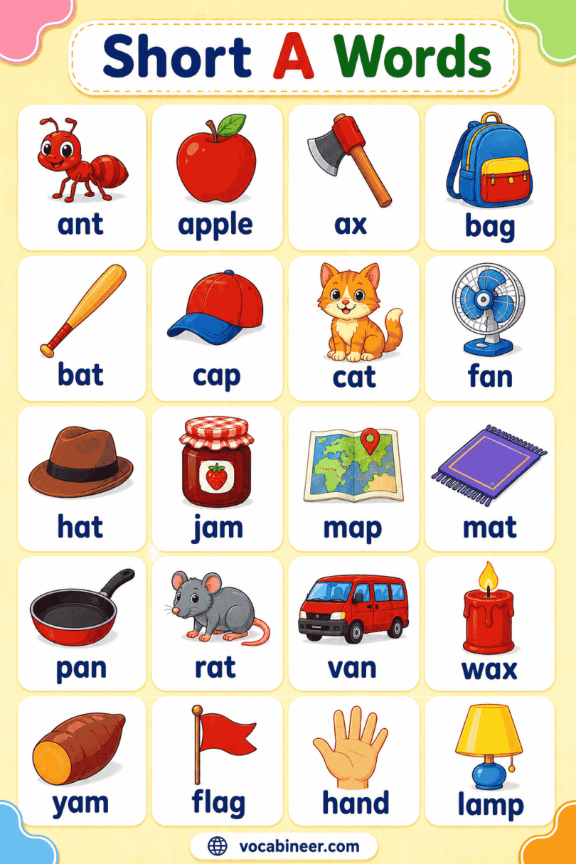 Short A Words for Kids: Word List, Examples & Pictures