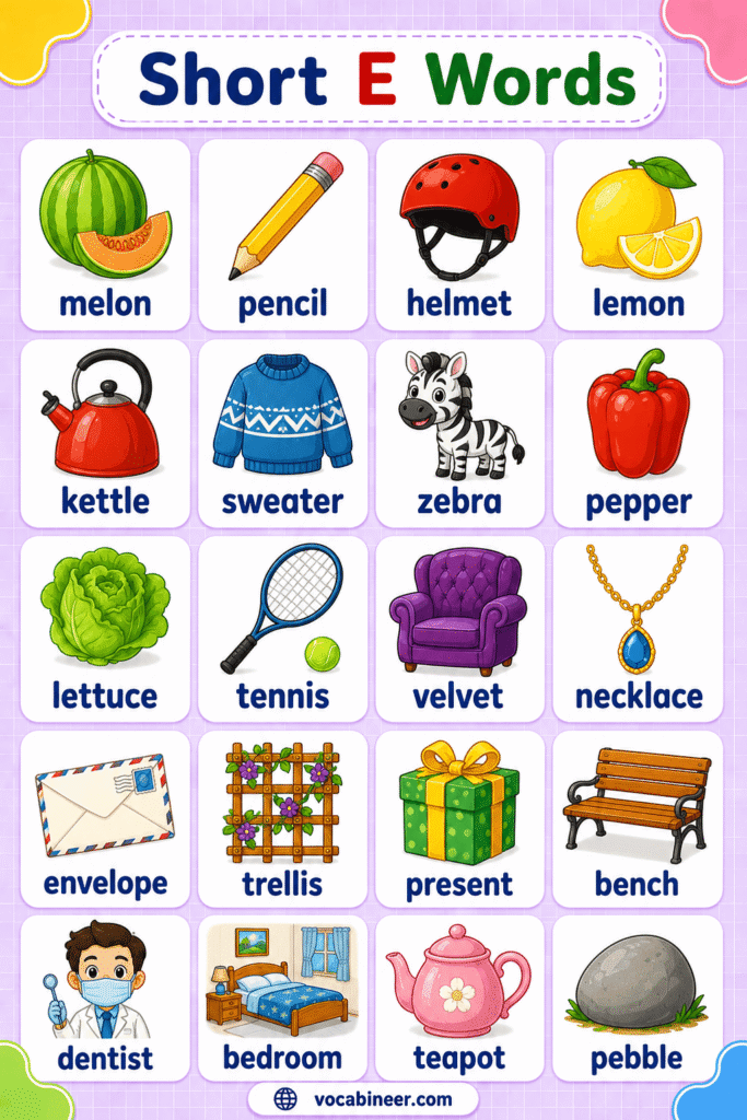 Short E Words for Kids: Word List, Examples & Pictures
